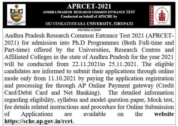 APRCET 2022 Online Application Ph.D. Admission Eligibility, Syllabus ...
