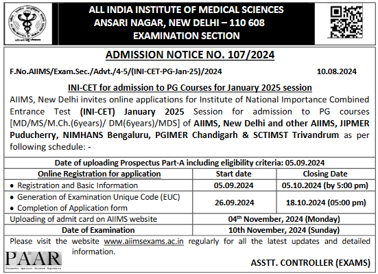 AIIMS INI CET Jan 2025 Application Form, Eligibility, Syllabus